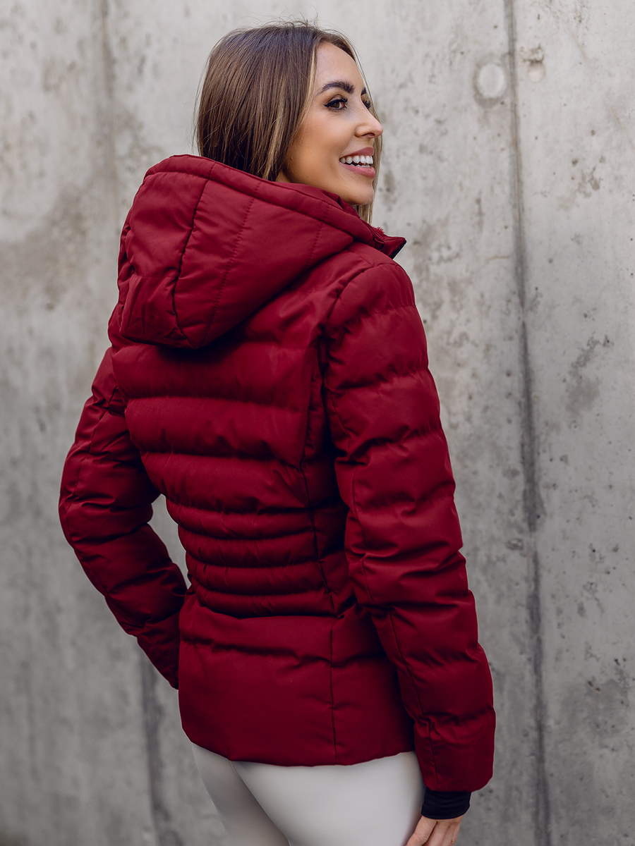 Geacă de iarnă bordo cu glugă matlasată dame Bolf 5M778 - Bolf.ro