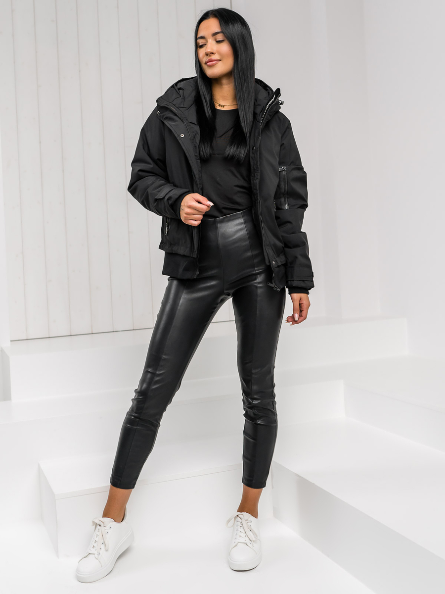 Geaca de iarna neagra de dama cu gluga Bolf 16M9215 - Bolf.ro