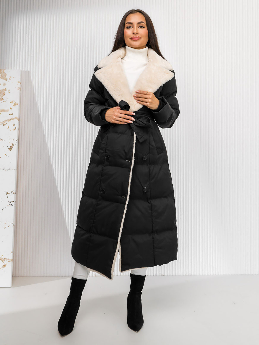 Geaca neagra lunga matlasata, palton de iarna de dama, Bolf 16M9168 ...