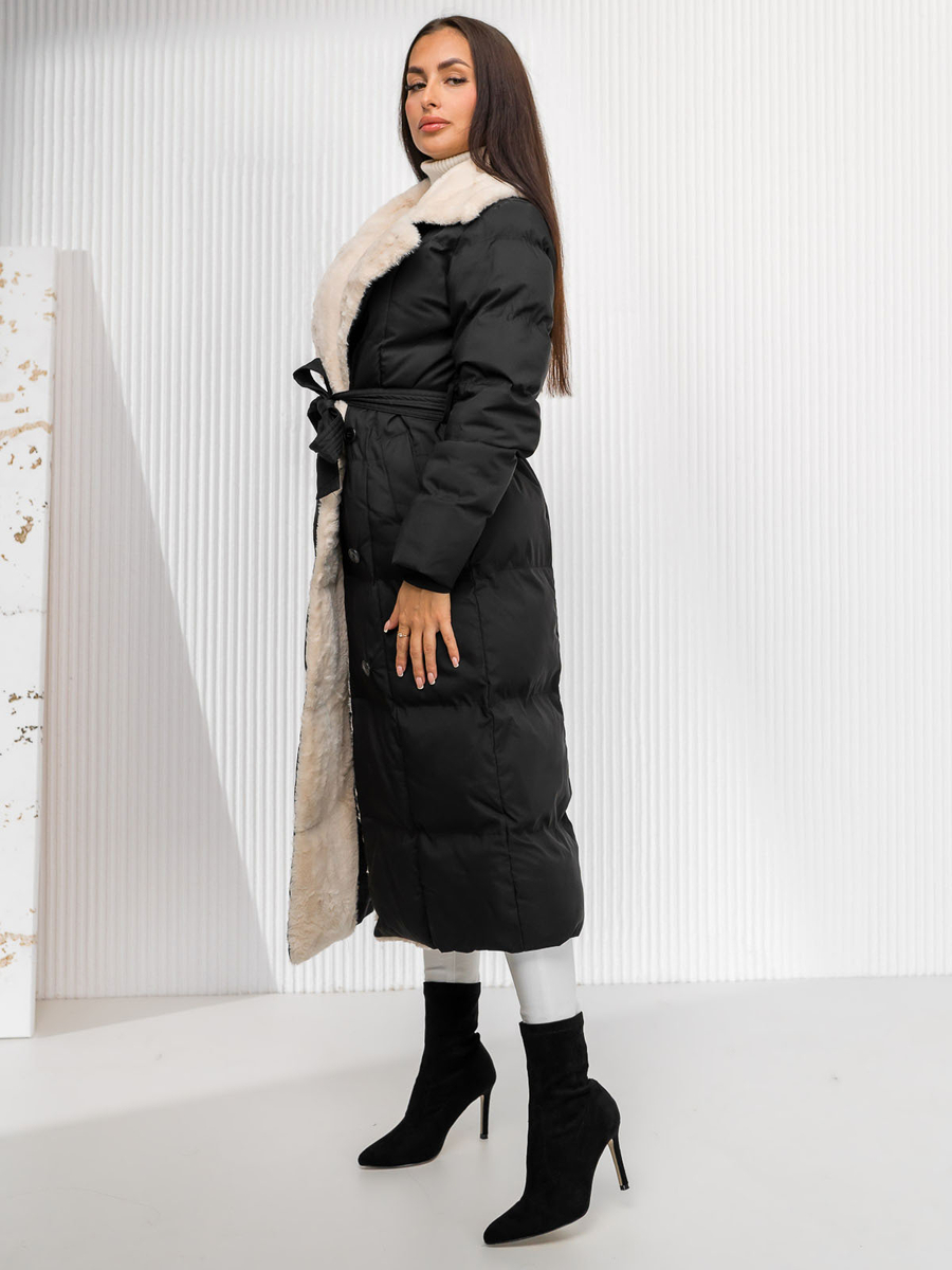 Geaca neagra lunga matlasata, palton de iarna de dama, Bolf 16M9168 ...