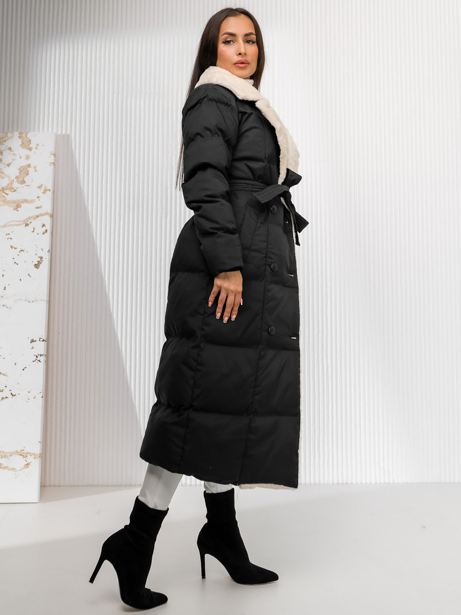 Geaca neagra lunga matlasata, palton de iarna de dama, Bolf 16M9168 ...