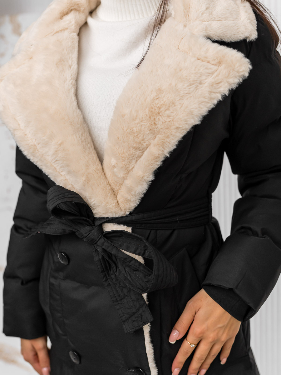 Geaca neagra lunga matlasata, palton de iarna de dama, Bolf 16M9168 ...