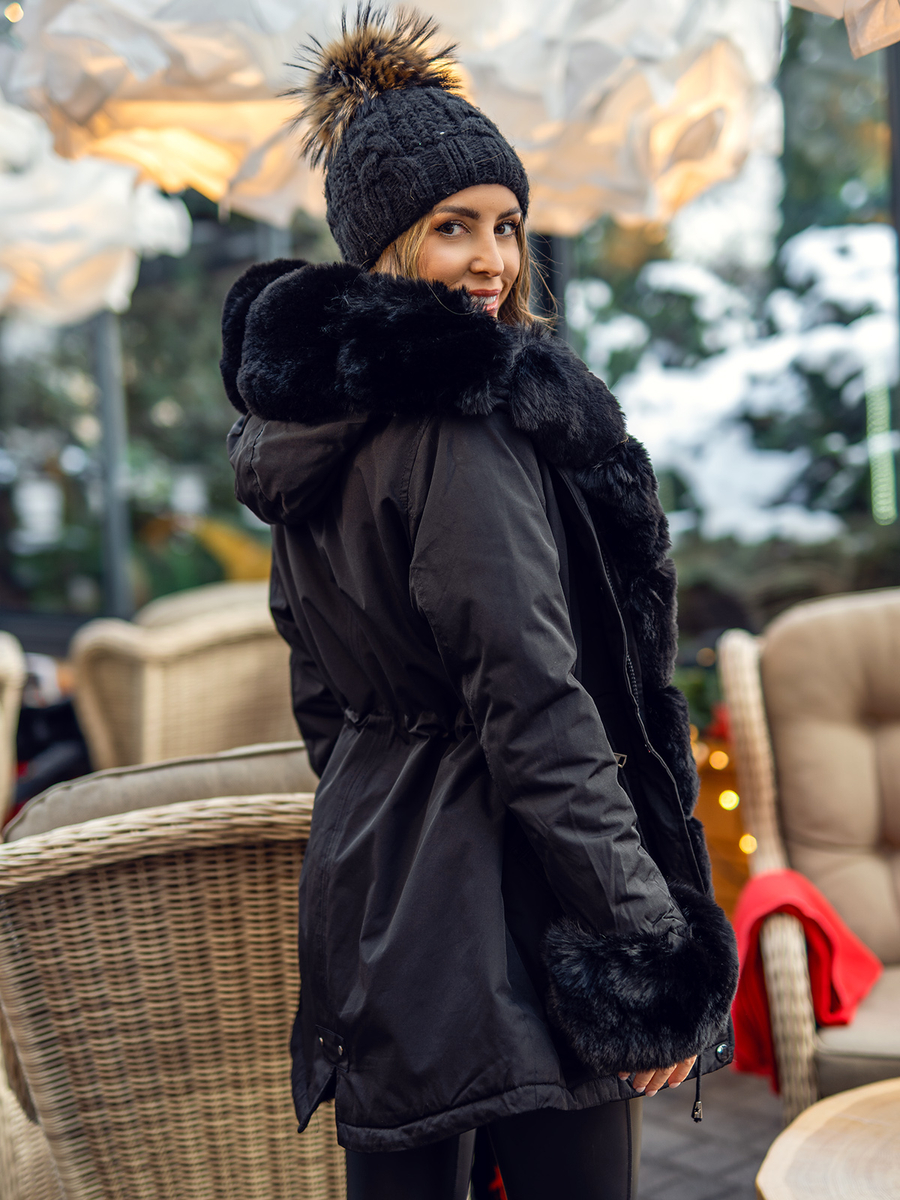 Geacă parka de iarnă neagră cu glugă Bolf 16M9062 - Bolf.ro