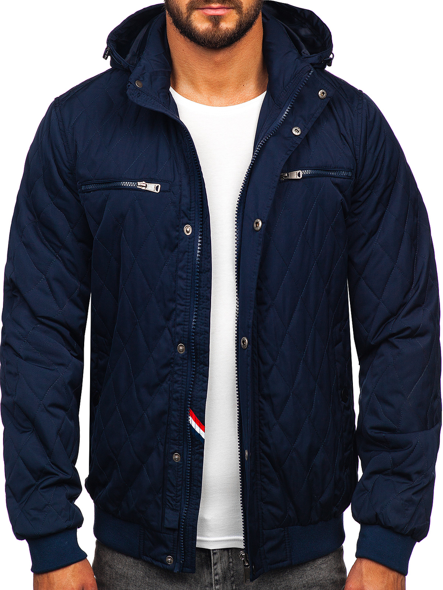 Jachetă matlasată pentru bărbați, albastru bleumarin, la mijlocul ...